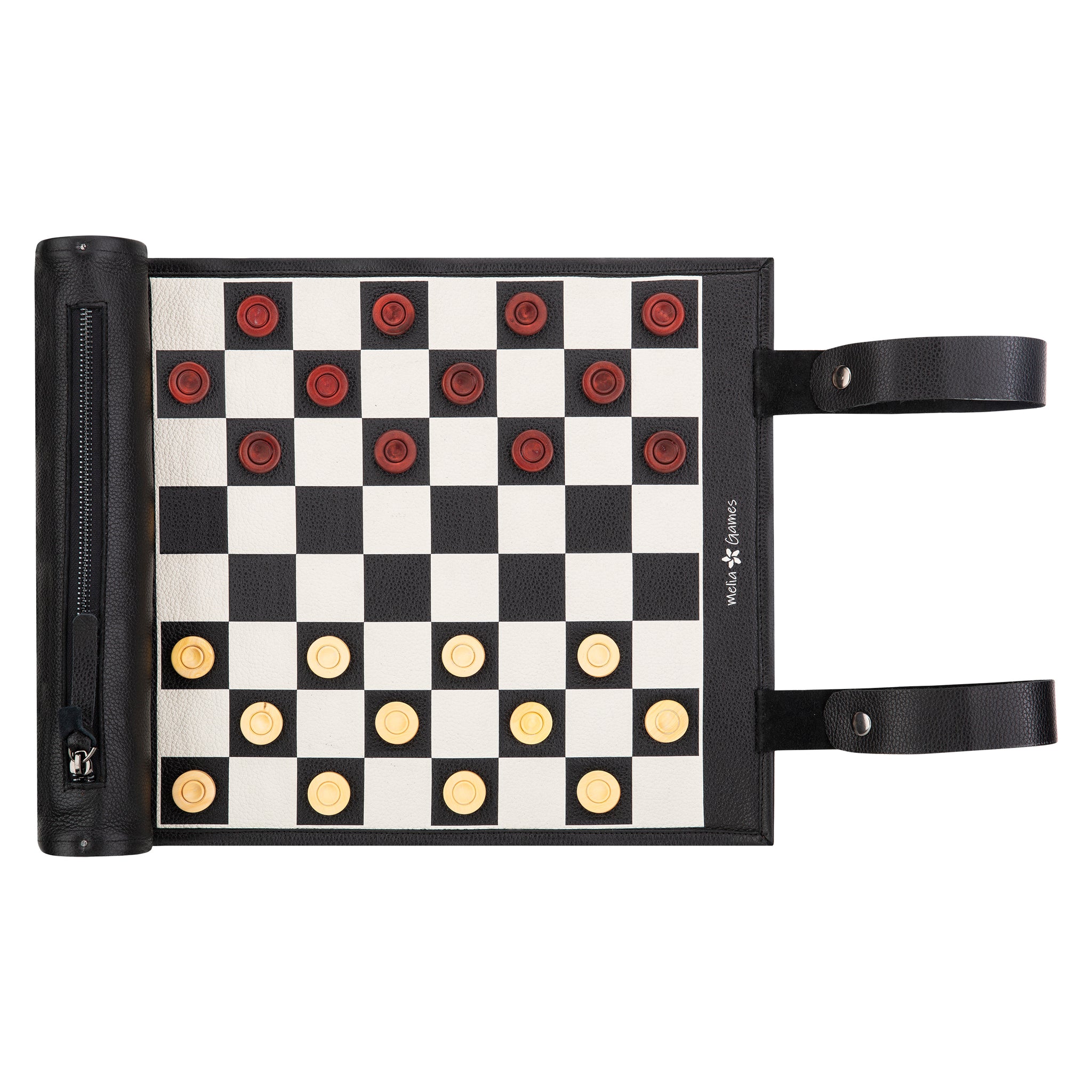 Checkers Set - Roll-up Leather Board – MELIA Games